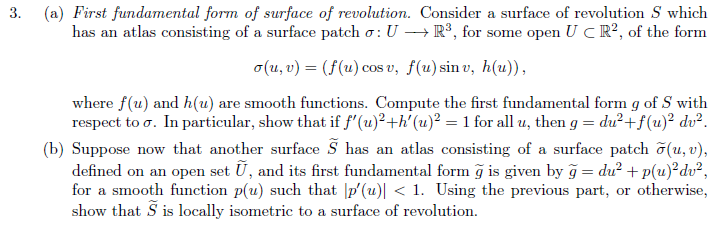 Solved (a) First fundamental form of surface of revolution. | Chegg.com