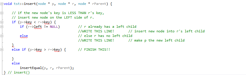 Solved E] void tst :insert(node * p, node * r, node * | Chegg.com