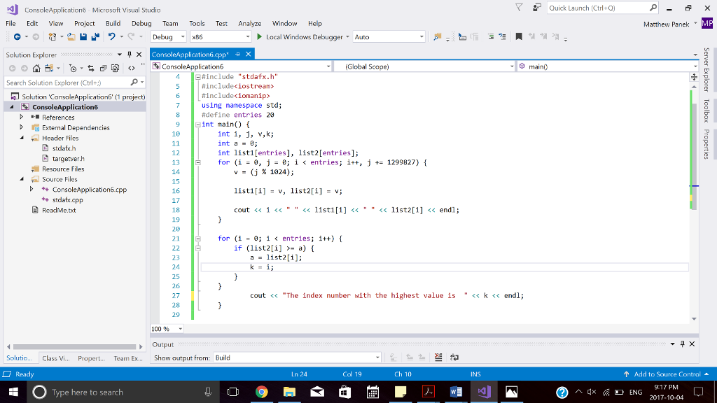 Solved ConsoleApplication6 Microsoft Visual Studio Quick | Chegg.com