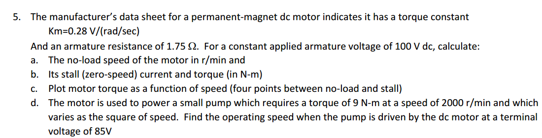 Solved The manufacturer's data sheet for a permanent-magnet | Chegg.com