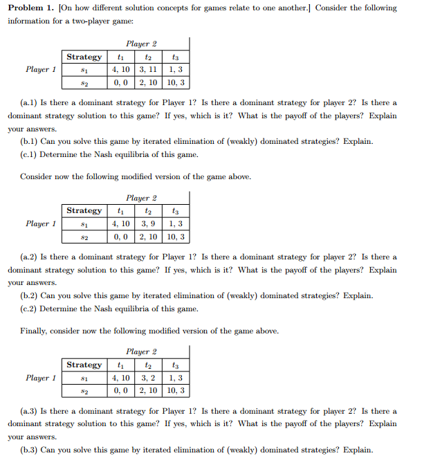 Game theory, Nash equilibrium, Dominant | Chegg.com