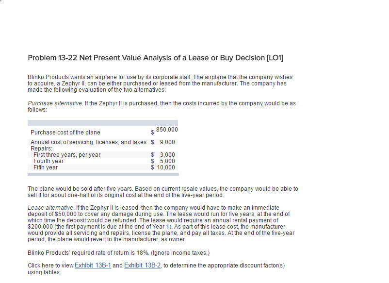 Solved Problem 13-22 Net Present Value Analysis of a Lease | Chegg.com