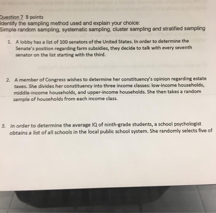 Solved Simple random sampling, systematic sampling, your | Chegg.com