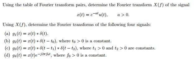 Solved Using the table of Fourier transform pairs, determine | Chegg.com