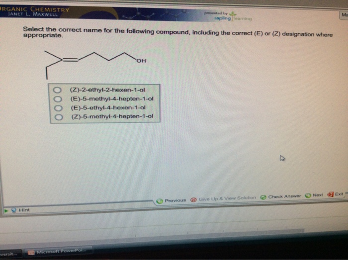 Solved select the correct name for the following compound, | Chegg.com
