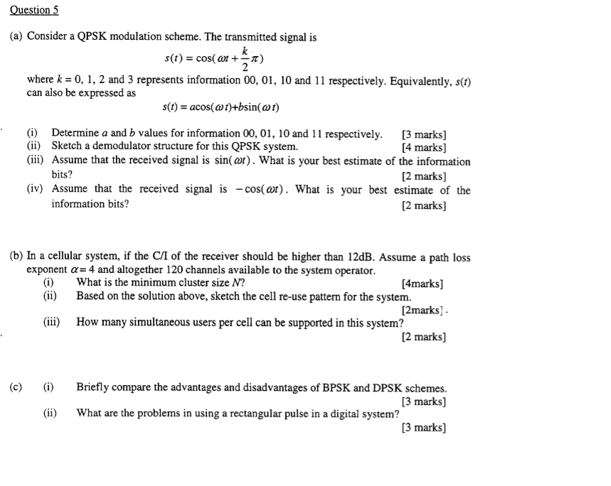 Solved Question5 A Consider A Qpsk Modulation Scheme The