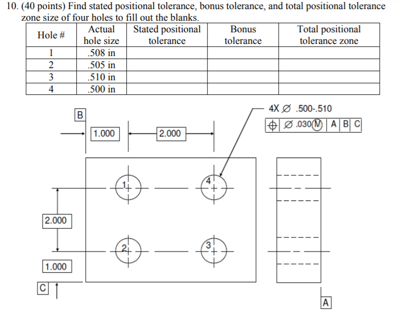Solved 10. (40 points) Find stated positional tolerance, | Chegg.com Solved 10. (40 points) Find stated positional tolerance, | Chegg.com