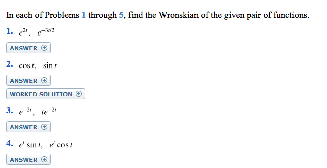 Solved In each of Problems 1 through 5, find the Wronskian | Chegg.com
