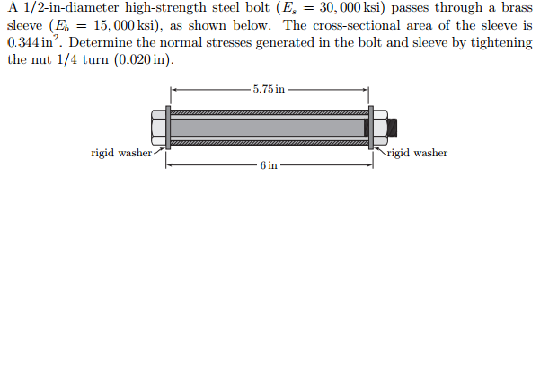 Solved A 1/2-in-diameter high-strength steel bolt (e8 = | Chegg.com