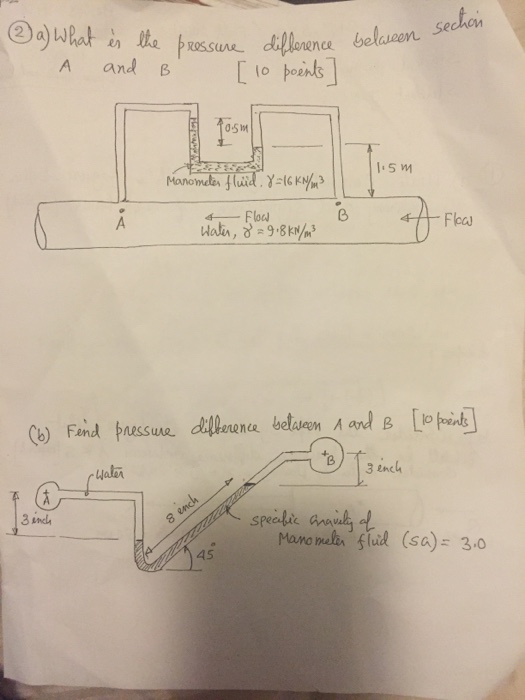 Solved What is the pressure difference between section A and | Chegg.com