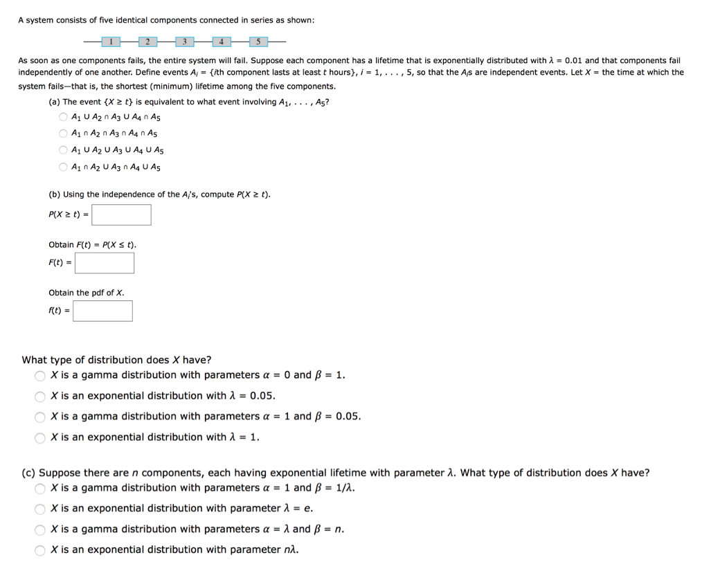 Solved A system consists of five identical components | Chegg.com