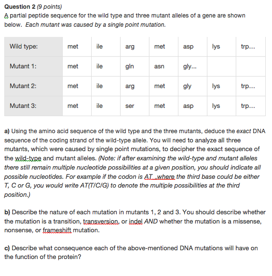 Solved A partial peptide sequence for the wild type and | Chegg.com Solved A partial peptide sequence for the wild type and | Chegg.com