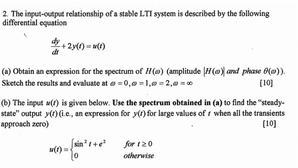 The input-output relationship of a stable LTI system | Chegg.com