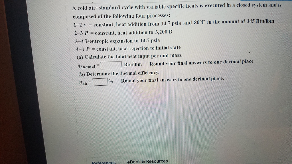 Solved A cold air-standard cycle with variable specific | Chegg.com