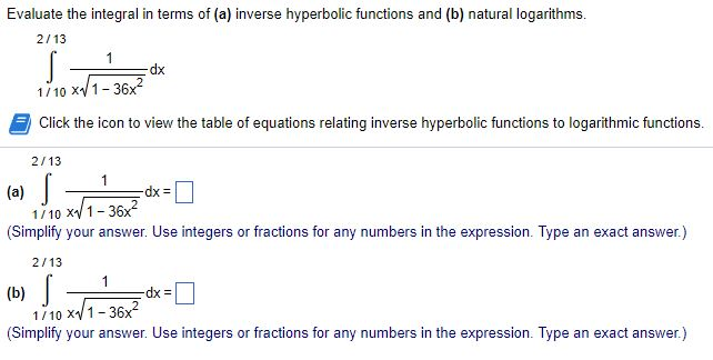 Solved Evaluate the integral in terms of (a) inverse | Chegg.com