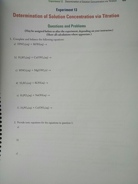 Solved Experiment 13 Determination of Solution Concentration | Chegg.com