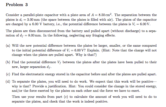 Solved Consider a parallel-plate capacitor with a plate area | Chegg.com