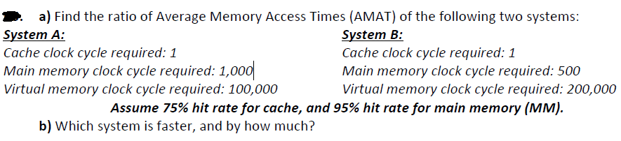 Solved a) Find the ratio of Average Memory Access Times | Chegg.com