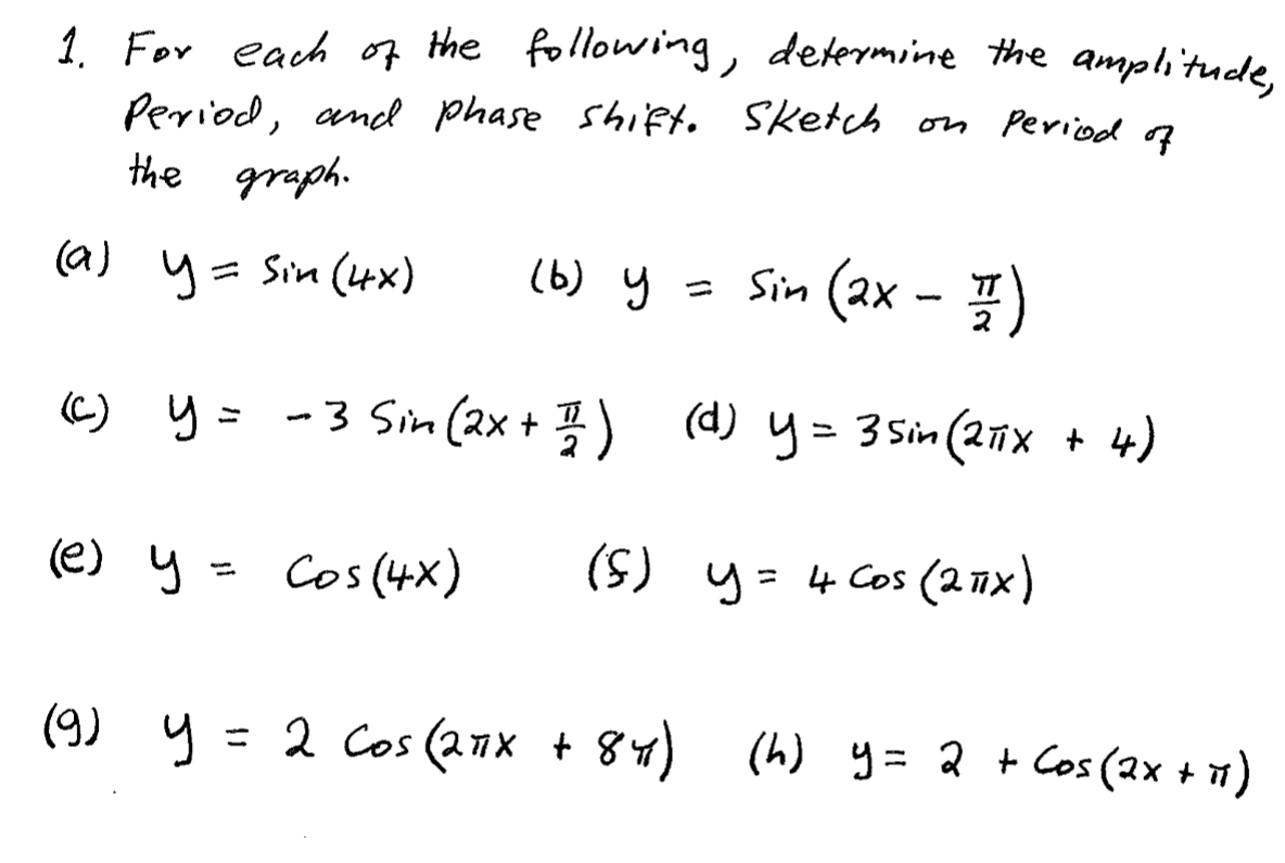 Solved For each of the following, determine the amplitude, | Chegg.com