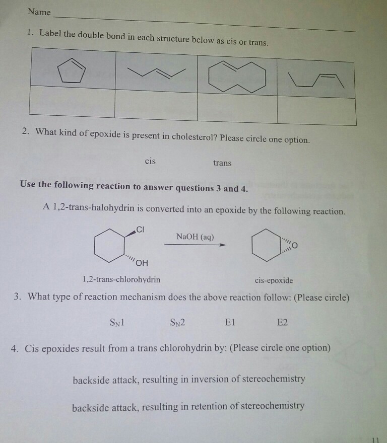 Solved Name 1. Label the double bond in each structure below | Chegg.com