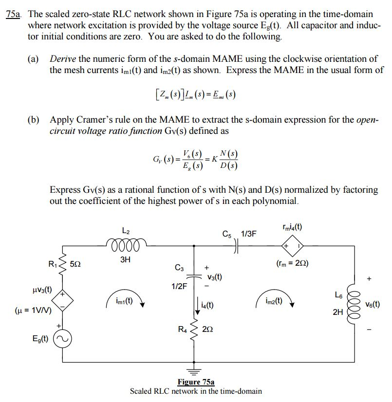 Solved The scaled zero-state RLC network shown in Figure 75a | Chegg.com