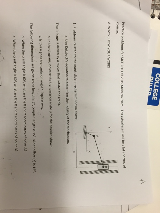 Solved Problems related to the crank-slider mechanism shown | Chegg.com