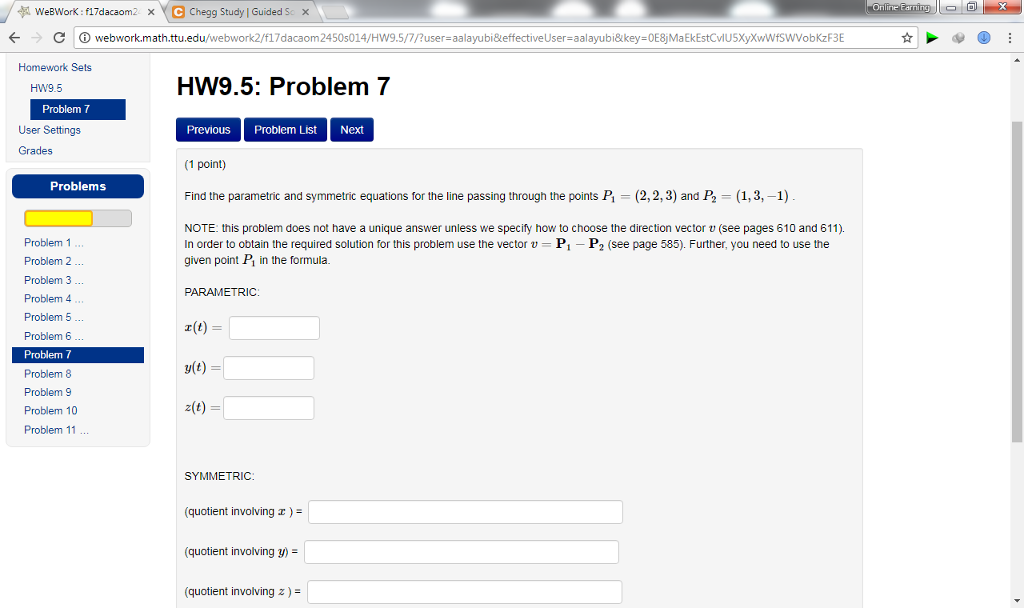 Solved Find The Parametric And Symmetric Equations For The