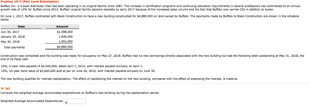 Solved Problem 10-7 (Part Level Submission) Buffalo Inc. is | Chegg.com