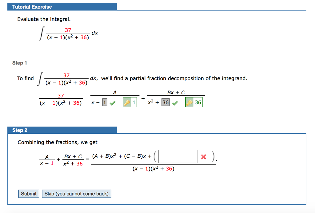 Solved Tutorial Exercise Evaluate the integral. 37 1)x2 36) | Chegg.com