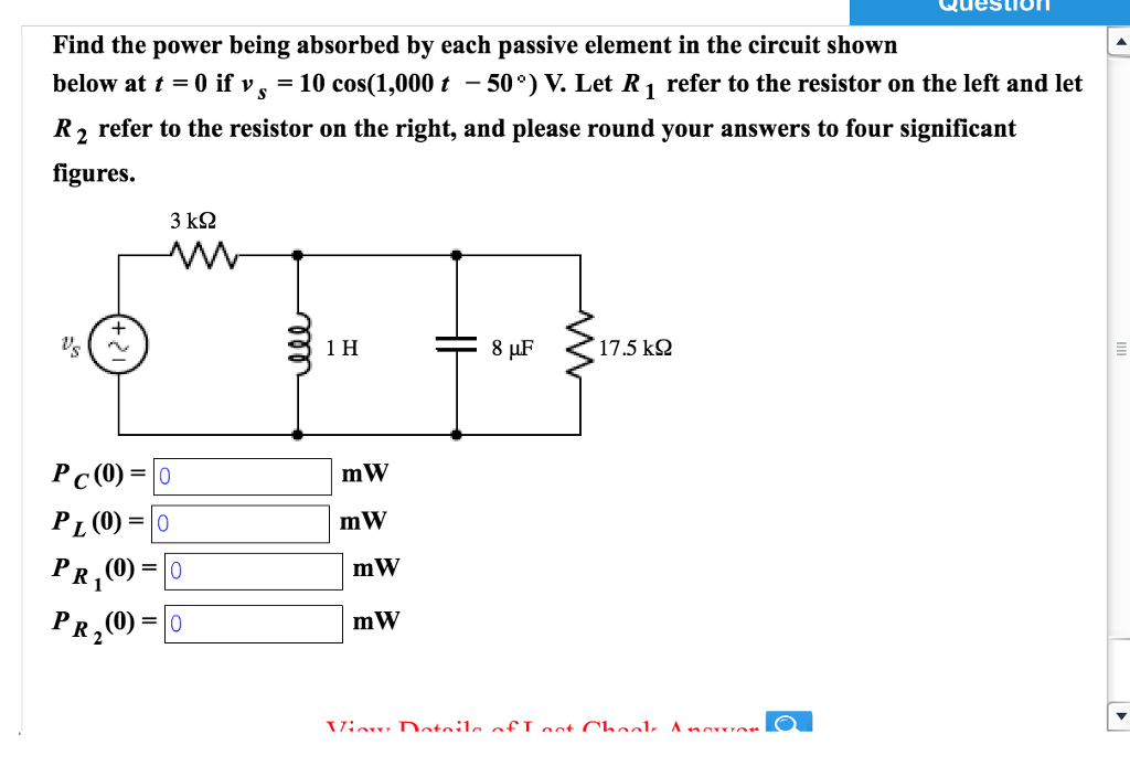 Solved Find the power being absorbed by each passive element | Chegg.com