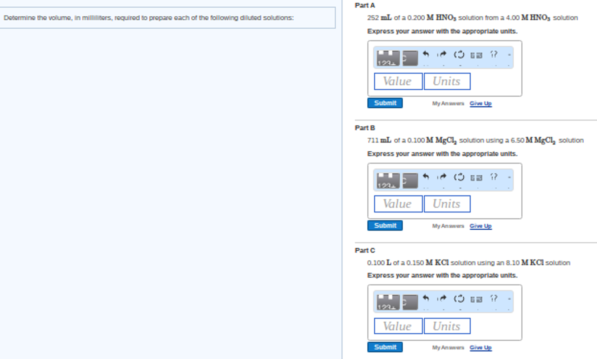 Solved Determine the volume, in milliliters, required to | Chegg.com