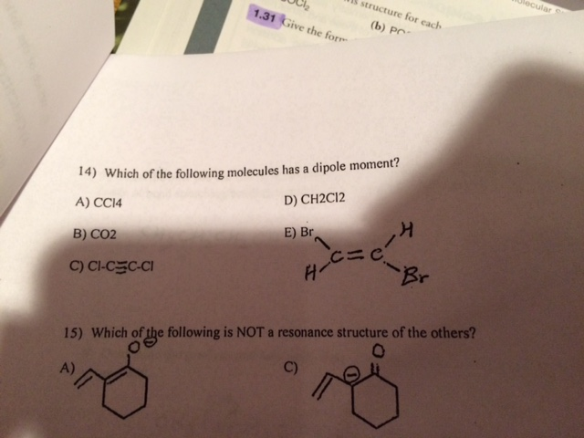 Solved Which of the following molecules has a dipole moment? | Chegg.com