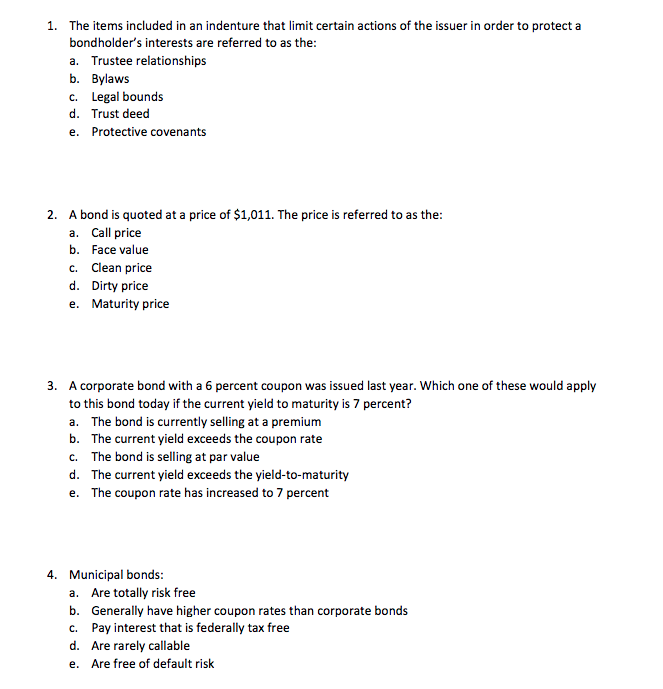 Solved The items included in an indenture that limit certain | Chegg.com