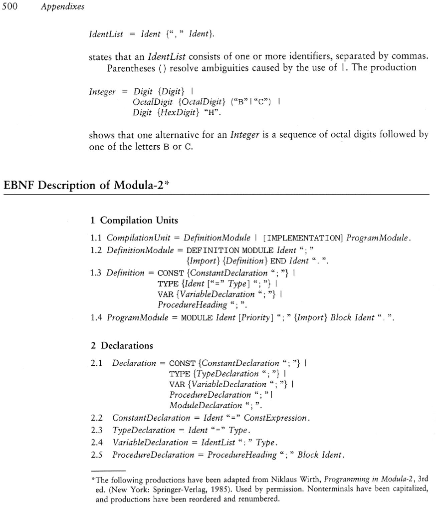 Solved Use the EBNF description of the Modula-2 language | Chegg.com