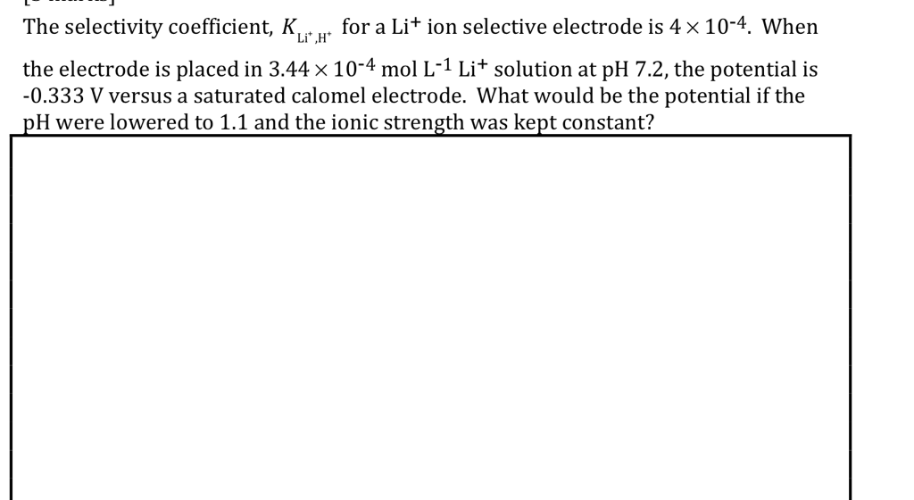 The selectivity coefficient, KL.H' for a Li + ion | Chegg.com