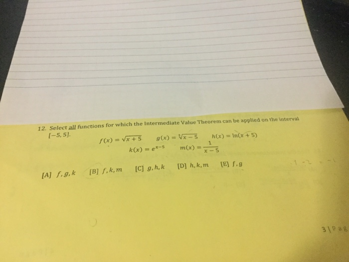 Solved Select all functions for which the Intermediate Value | Chegg.com