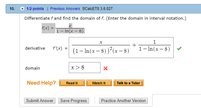 Solved 10. 1/2 points | Previous Answers SCalcET8 3.6.027 | Chegg.com