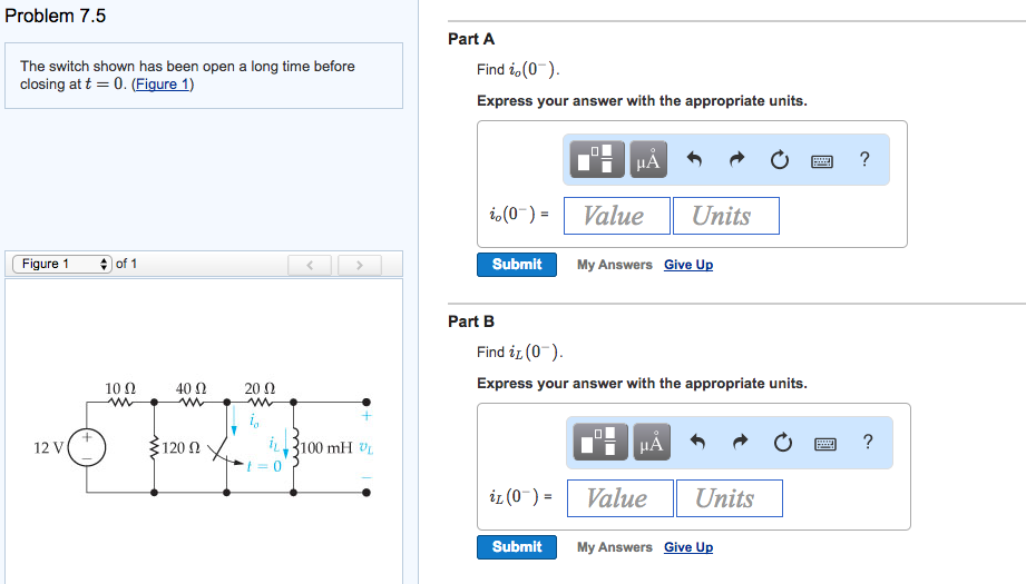 Solved Problem 7.5 Part A The switch shown has been open a | Chegg.com