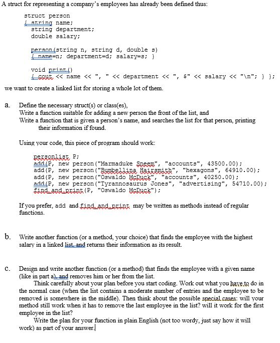 Solved A struct for representing a company's employees has | Chegg.com