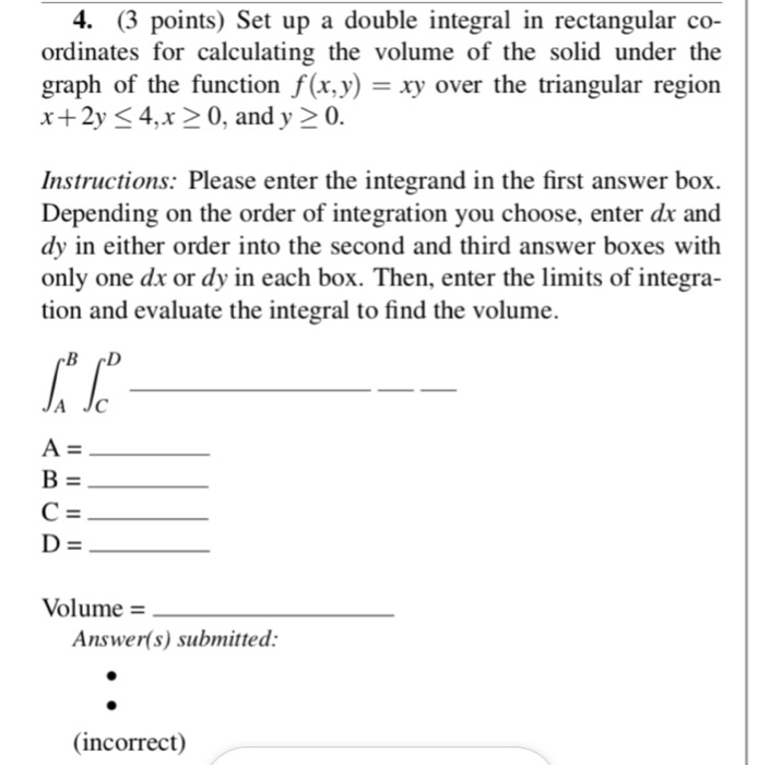 Solved Set Up A Double Integral In Rectangular Coordinates