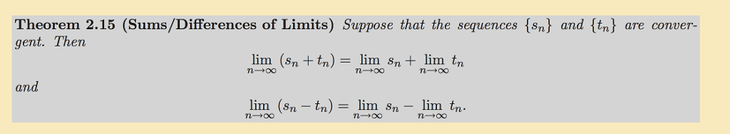 Solved Theorem 2.15 (Sums/Differences of Limits) Suppose | Chegg.com