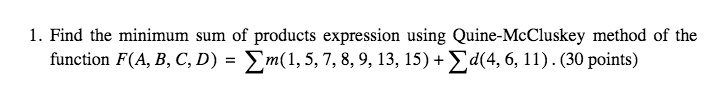 Solved 1. Find the minimum sum of products expression using | Chegg.com