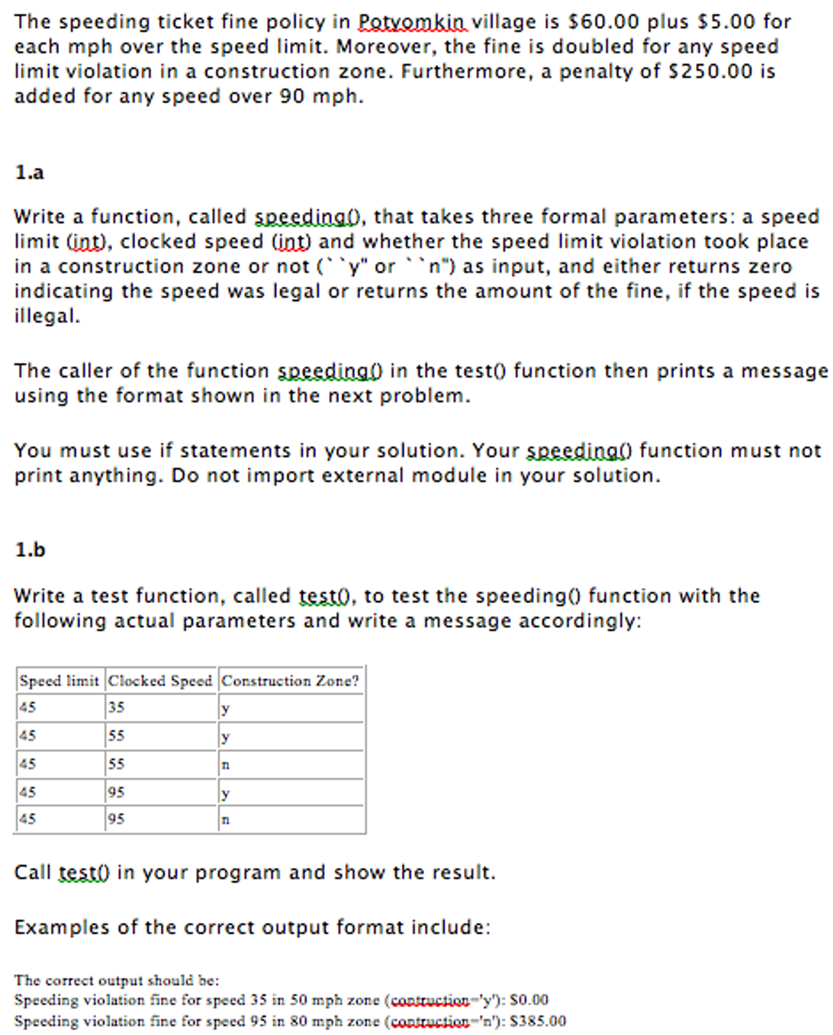 Solved The speeding ticket fine policy in Potyomkin village | Chegg.com