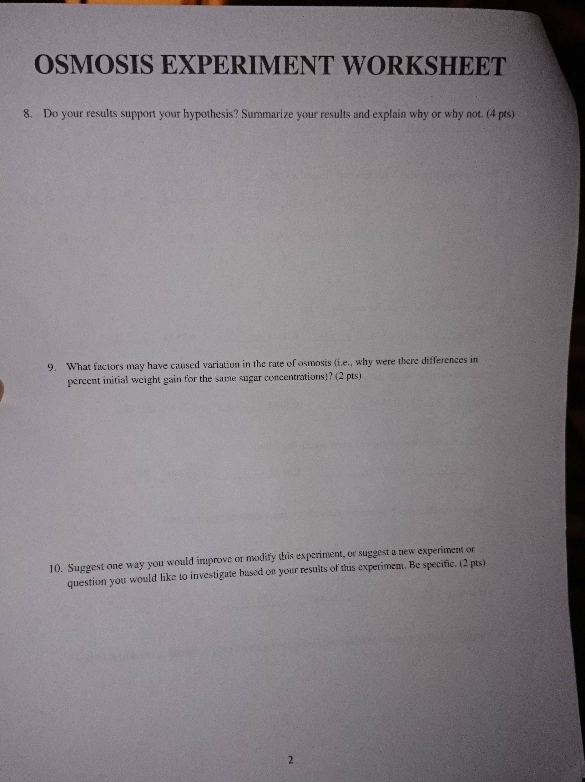 Solved Biology Lab Hypothesis I Wrote In The Hypothesis