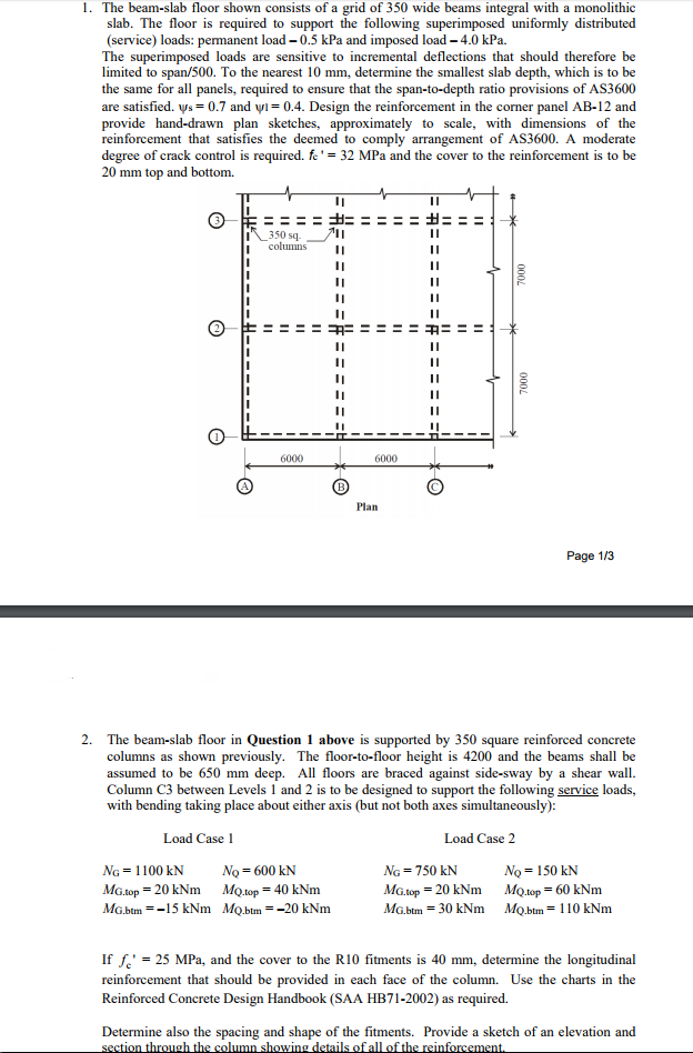 1. The beam-slab floor shown consists of a grid of | Chegg.com