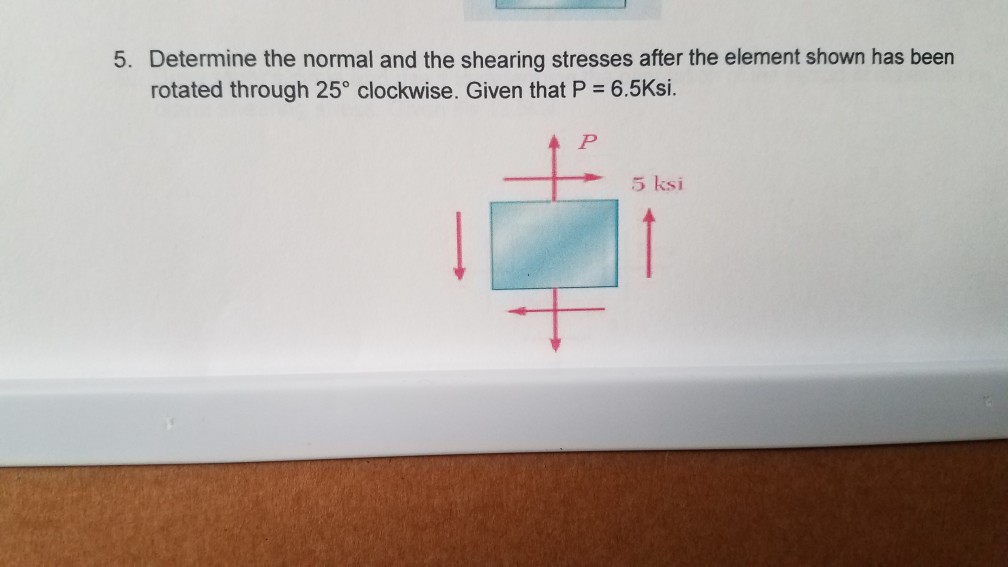 Solved 5. Determine the normal and the shearing stresses | Chegg.com
