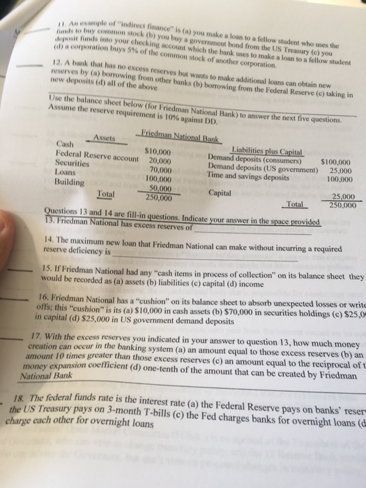 Solved An example of "indirect finance" is you make a loan | Chegg.com