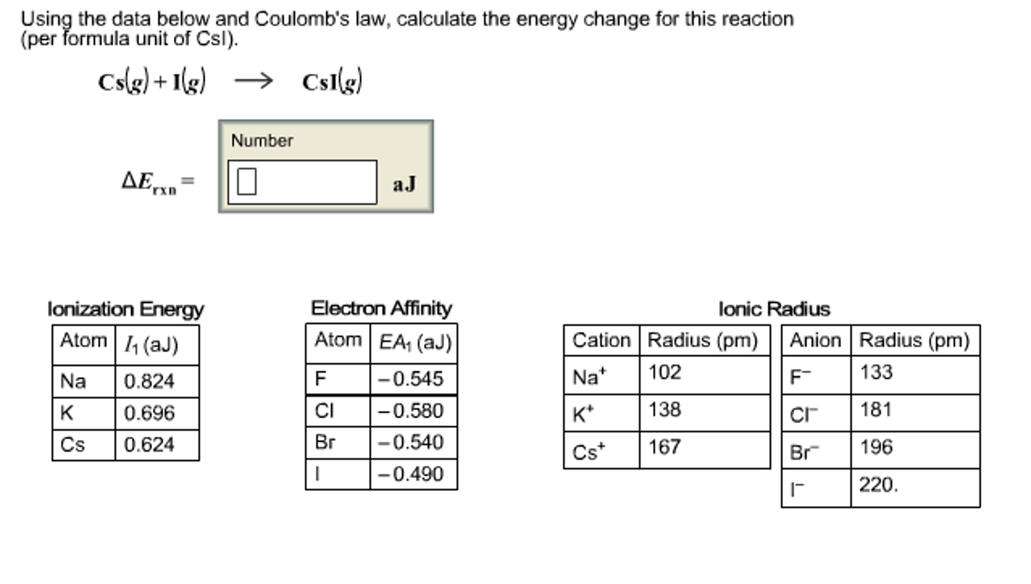 Solved Using the data below and Coulomb's law, calculate the | Chegg.com