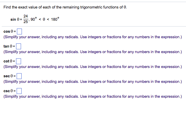 Solved Find the exact value of each of the remaining | Chegg.com
