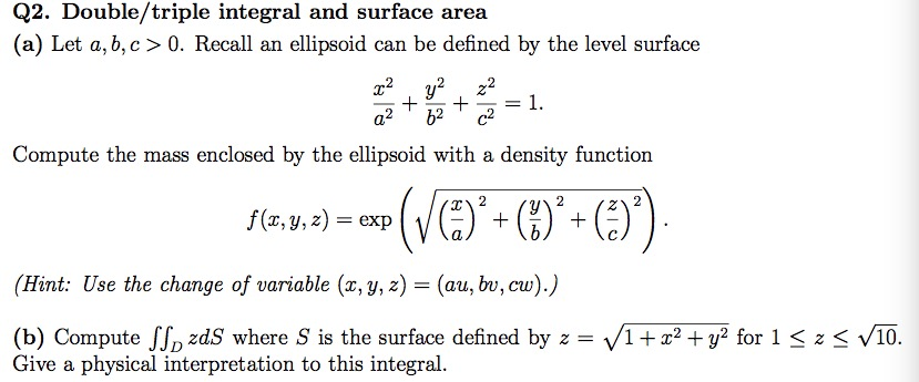 Solved Q2. Double/triple integral and surface area (a) Let | Chegg.com